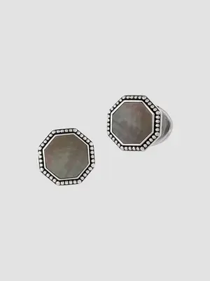 JAN LESLIE Octagon Mother-of-pearl Stainless Steel Cufflinks - Grey