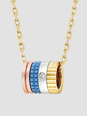 Boucheron Quatre Blue Edition Tri-tone 18k Gold, 0.01 Tcw Diamond & Hyceram Mini Pendant Necklace - Gold Multi