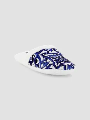 Dolce & Gabbana Tile-print Terry Slippers - Medium Blue