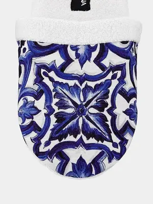 Dolce & Gabbana Tile-print Terry Slippers - Medium Blue