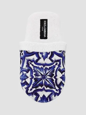 Dolce & Gabbana Tile-print Terry Slippers - Medium Blue