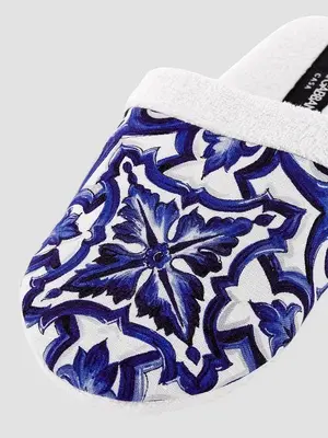 Dolce & Gabbana Tile-print Terry Slippers - Medium Blue