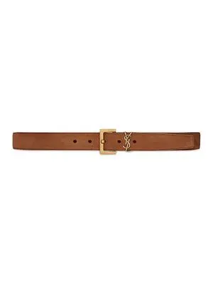 Saint Laurent Cassandre Belt With Square Buckle In Suede Brick