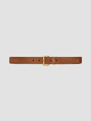 Saint Laurent Cassandre Belt With Square Buckle In Suede - Brick