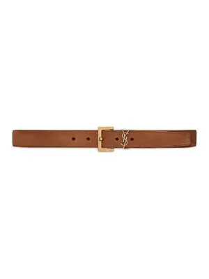Saint Laurent Cassandre Belt With Square Buckle In Suede - Brick