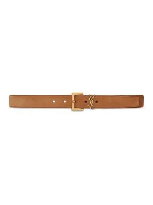 Saint Laurent Cassandre Belt With Square Buckle In Suede Earth