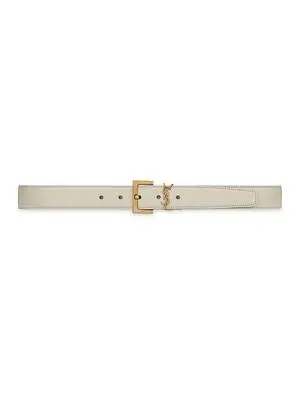 Saint Laurent Cassandre Belt With Square Buckle In Grained Leather Crema Soft