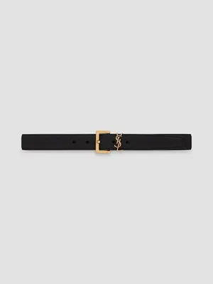 Saint Laurent Cassandre Belt With Square Buckle In Grained Leather - Nero