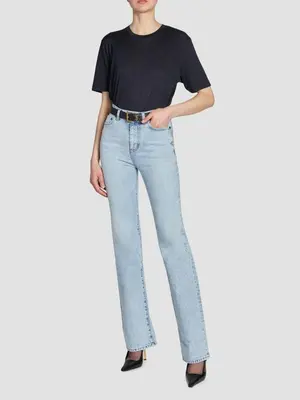 Saint Laurent Cassandre Belt With Square Buckle In Grained Leather