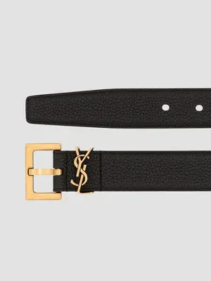 Saint Laurent Cassandre Belt With Square Buckle In Grained Leather