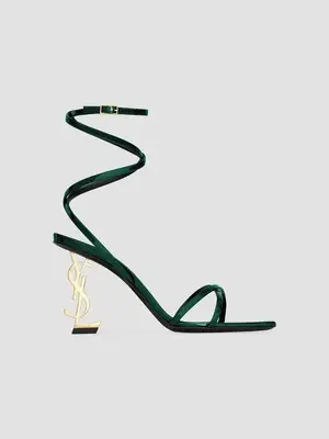 Saint Laurent Opyum Sandals In Patent Leather Vert Emerald