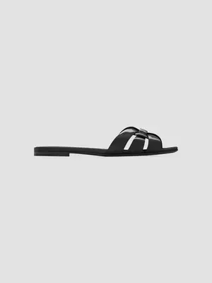 Saint Laurent Tribute Flat Mules In Patent Leather - Black