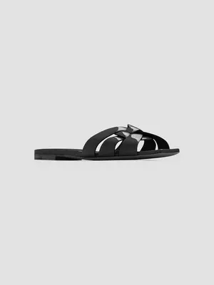Saint Laurent Tribute Flat Mules In Patent Leather - Black