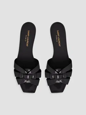 Saint Laurent Tribute Flat Mules In Patent Leather - Black