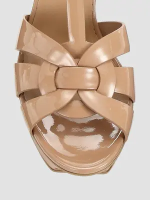 Saint Laurent Tribute 105mm Patent Leather Platform Sandals - Beige
