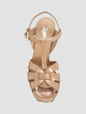 Saint Laurent Tribute 105mm Patent Leather Platform Sandals - Beige