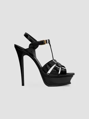 Saint Laurent Tribute 105mm Patent Leather Platform Sandals - Black