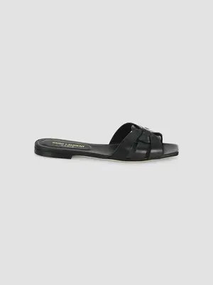 Saint Laurent Tribute Mules In Smooth Leather - Nero