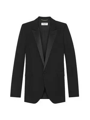 Saint Laurent Tube Tuxedo Jacket In Grain De Poudre - Noir