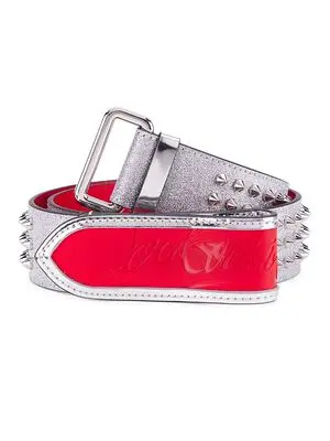 CHRISTIAN LOUBOUTIN Men's Loubi Glitter Spike Belt - Silver Loubi - Size 44 - Silver Loubi  - Silver Loubi