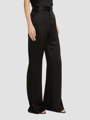 Alice + Olivia Dylan Silk High-waisted Wide-leg Pants - Black