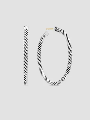 David Yurman Cable Hoop Earrings In Sterling 1.5in