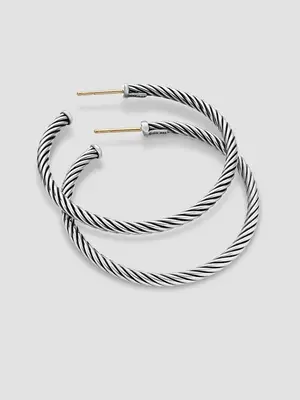 David Yurman Cable Hoop Earrings In Sterling 1.5in