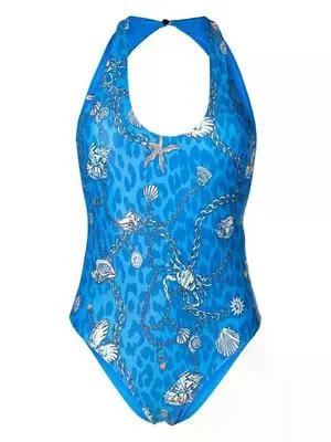 GANNI Graphic Print One-piece Swimsuit - Blue
