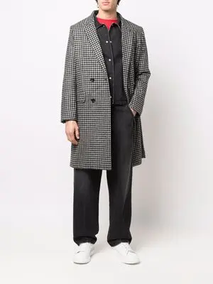 Ami Houndstooth Double-breasted Overcoat