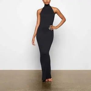 SKIMS Smooth Lounge Low Back Halter Dress Onyx
