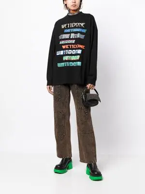 We11Done Multi-logo Cotton Sweatshirt - Black