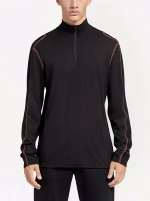 Zegna Wool Long-sleeved Top With Contrast Stitching - Black