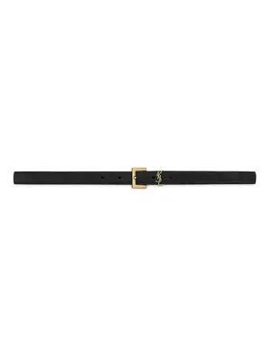 Saint Laurent Cassandre Thin Belt With Square Buckle In Suede Black