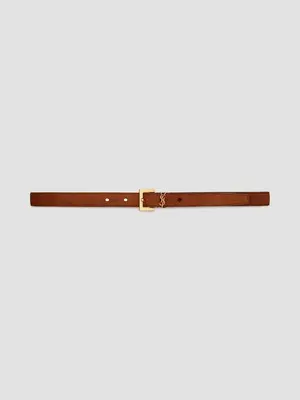 Saint Laurent Cassandre Thin Belt With Square Buckle In Suede - Brick