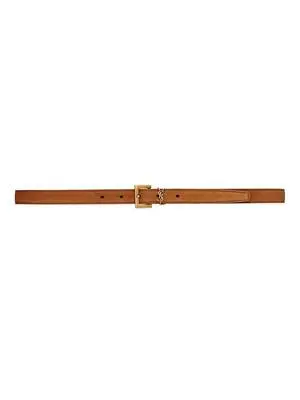 Saint Laurent Cassandre Thin Belt With Square Buckle In Suede Dark Natural