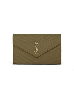 Saint Laurent Medium Monogram Matelassé Leather Wallet-on-chain Khaki