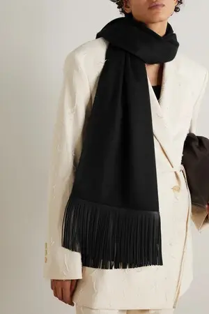 Johnstons Of Elgin Fringed Leather-trimmed Cashmere Scarf