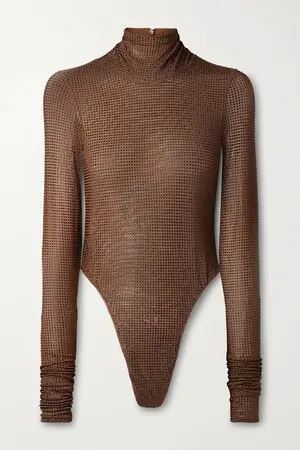 LAQUAN SMITH Crystal-embellished Stretch-tulle Turtleneck Bodysuit