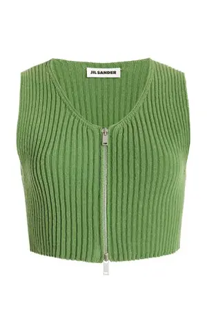 JIL SANDER Ribbed Knit Cropped Vest - Green