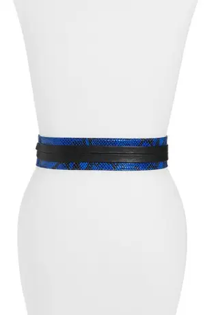 RAINA BELTS Tassel Leather Wrap Belt - Black/blue Snake