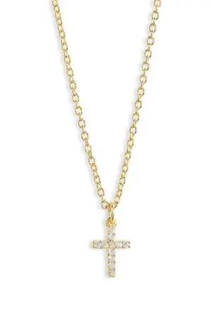 Argento Vivo Cubic Zirconia Mini Cross Pendant Necklace - Gold