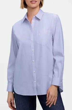 Foxcroft Non-iron Boyfriend Button-up Shirt - Blue Wave