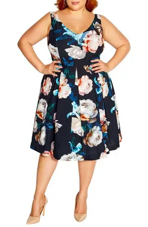 City Chic Sandra Floral A-line Dress - Black Camilla Fl
