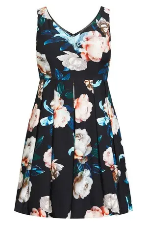 City Chic Sandra Floral A-line Dress - Black Camilla Fl
