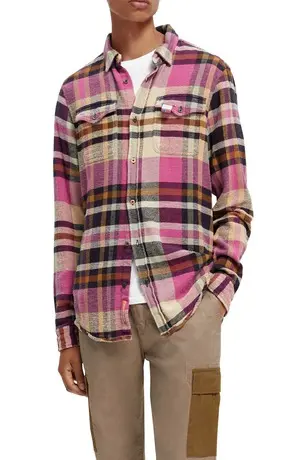 Scotch & Soda Regular Fit Plaid Cotton Flannel Button-up Shirt