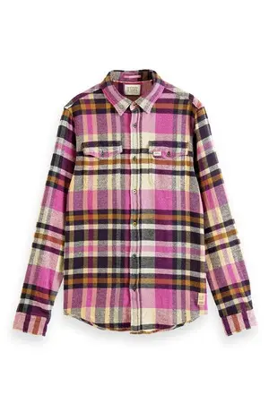 Scotch & Soda Regular Fit Plaid Cotton Flannel Button-up Shirt