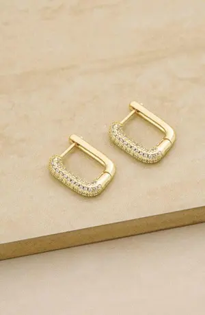Ettika Pavé Crystal Square Huggie Earrings