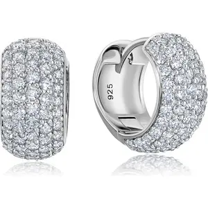 CRISLU Pavé Huggie Hoop Earrings - Platinum