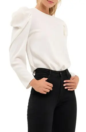 English Factory Puff Shoulder Top - White
