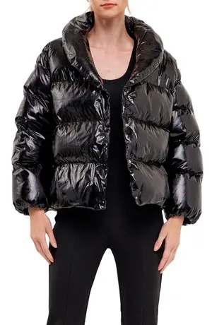Endless Rose Belted Puffer Jacket - Black